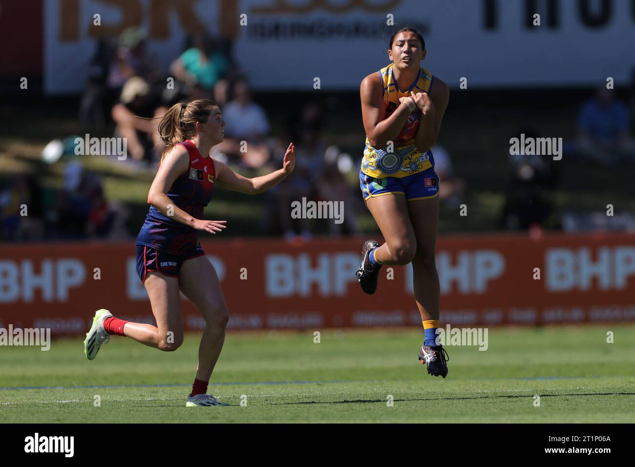 Perth, Australia. 15th Oct, 2023. Beth SchIlling of the Eagles marks ...