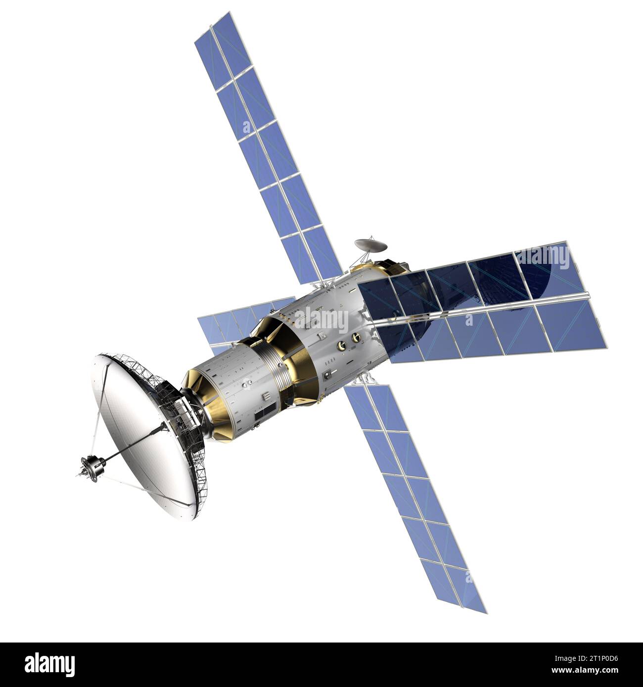 3d rendering satellite dish with solar panel isolated on white ...