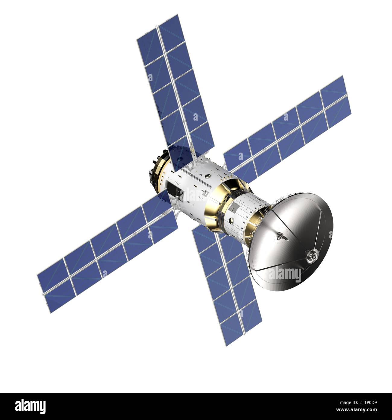 3d rendering satellite dish with solar panel isolated on white ...