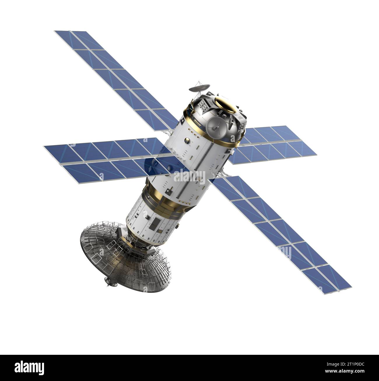 3d rendering satellite dish with solar panel isolated on white ...