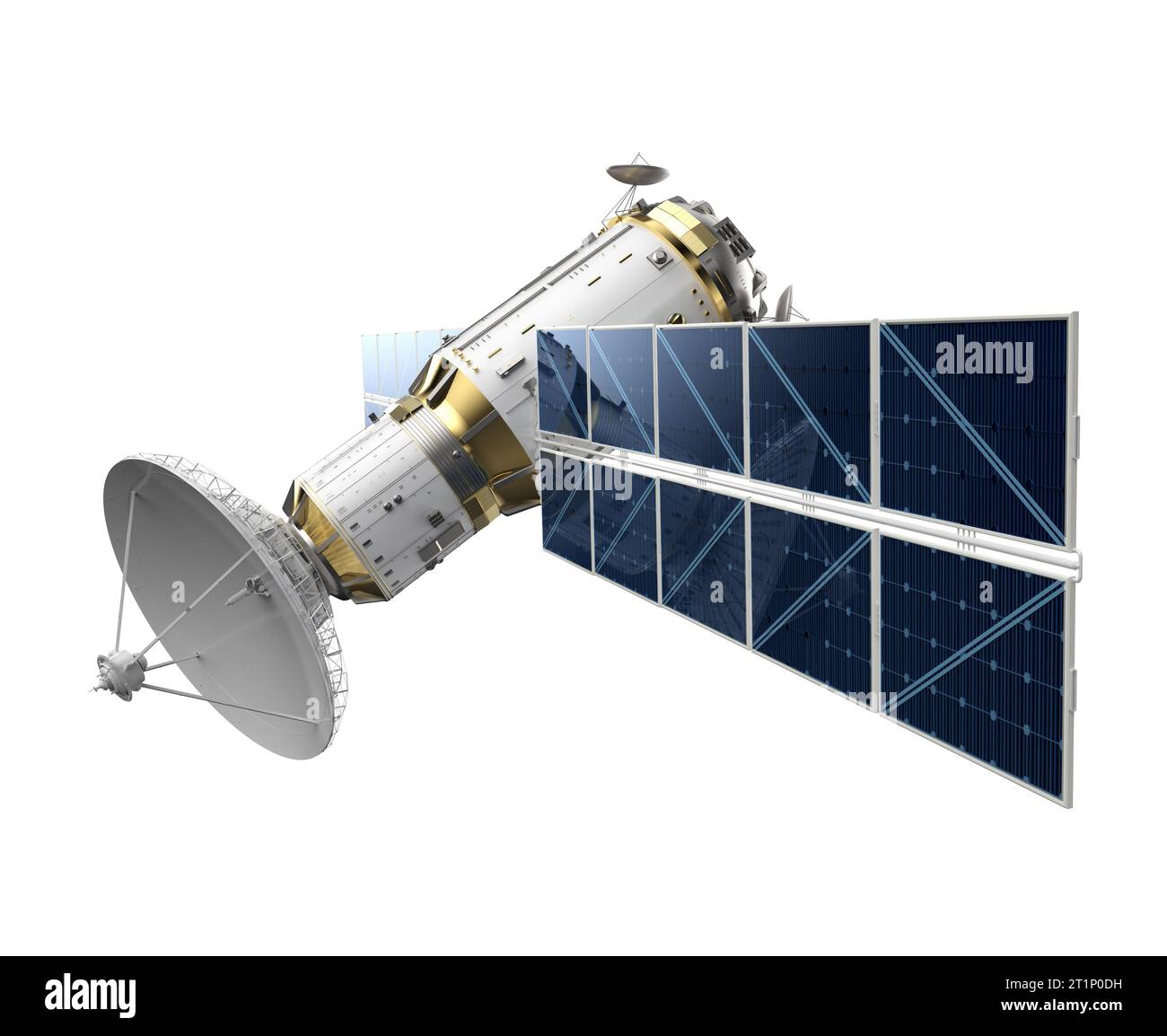 3d rendering satellite dish with solar panel isolated on white ...