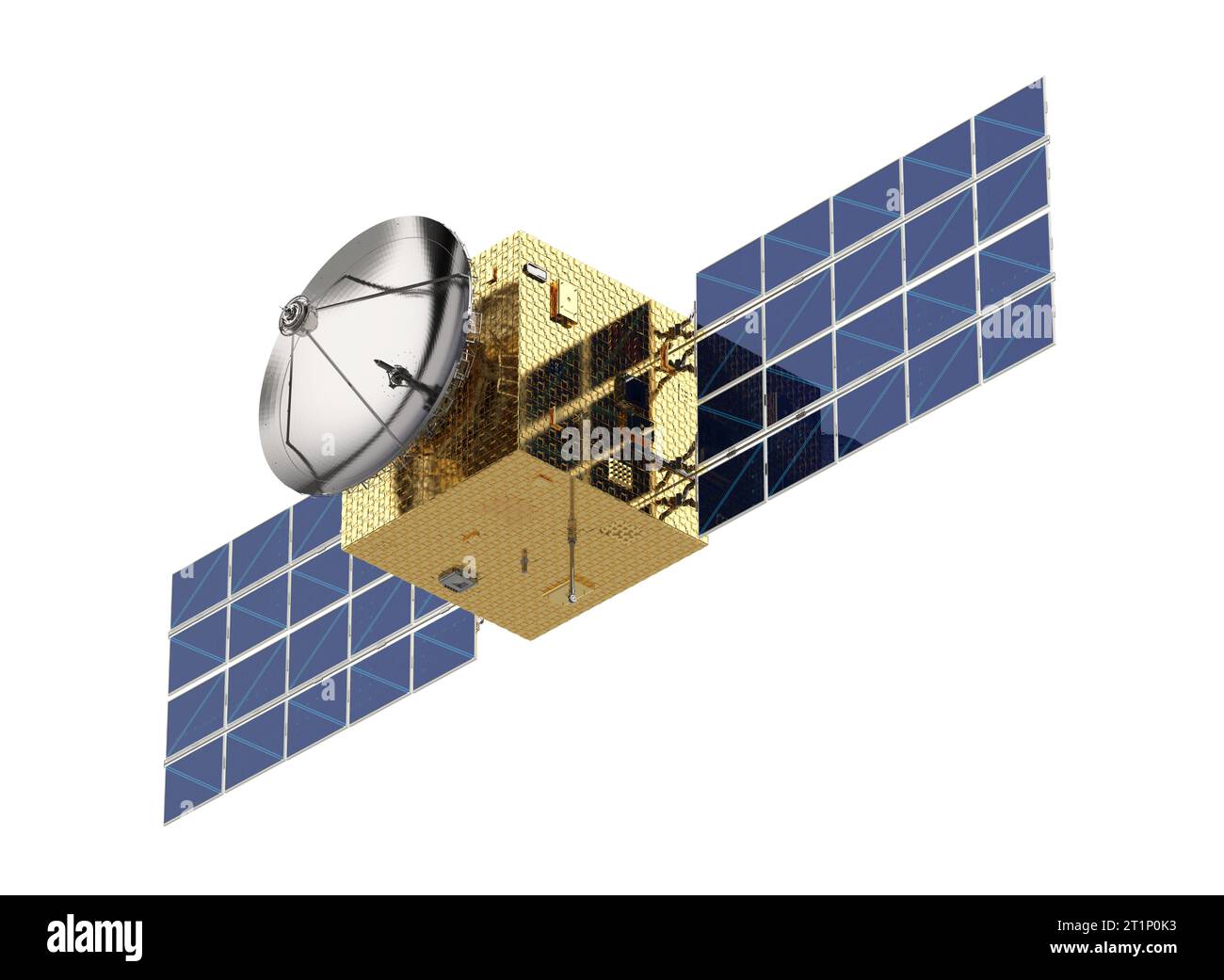 3d rendering satellite dish with solar panel isolated on white ...
