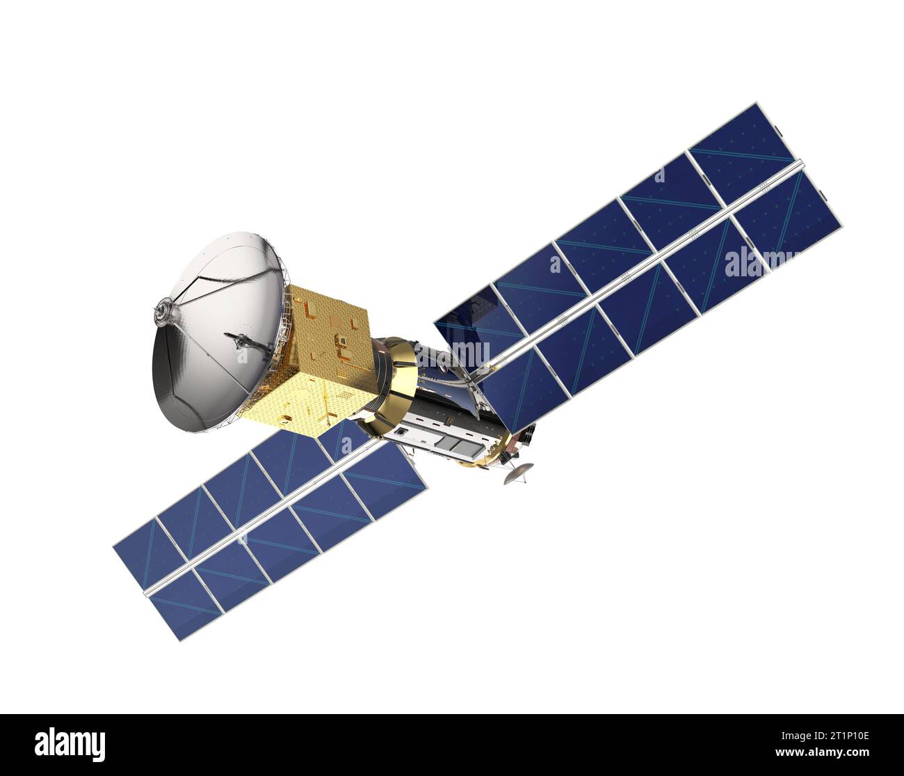 3d rendering satellite dish with solar panel isolated on white ...