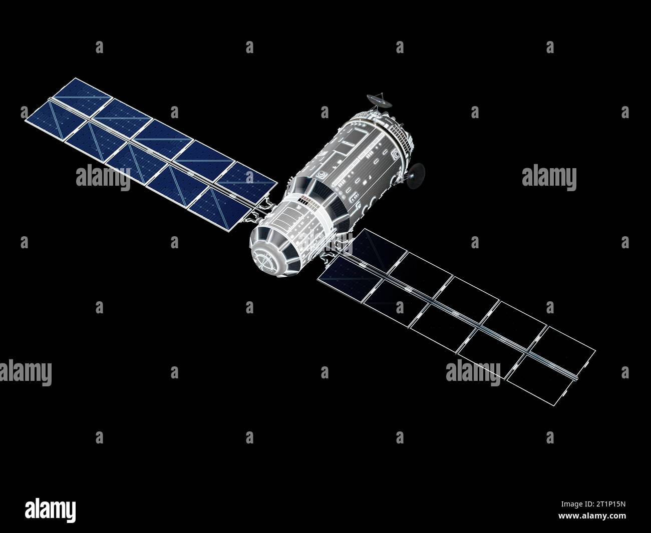3d rendering wireframe satellite dish with solar panel isolated on ...