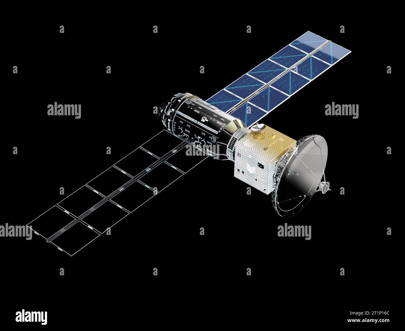 3d rendering wireframe satellite dish with solar panel isolated on ...
