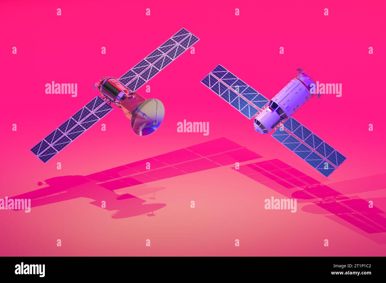 3d rendering satellite dish with solar panel on neon glow background ...