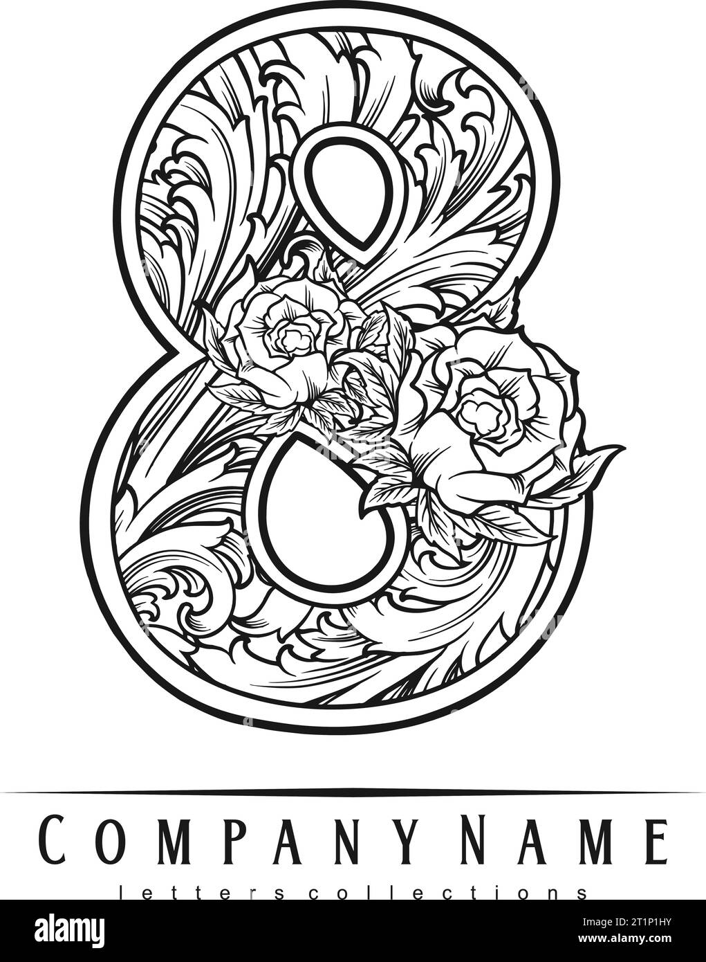 Graceful number classic 8 monogram logo outline vector illustrations ...