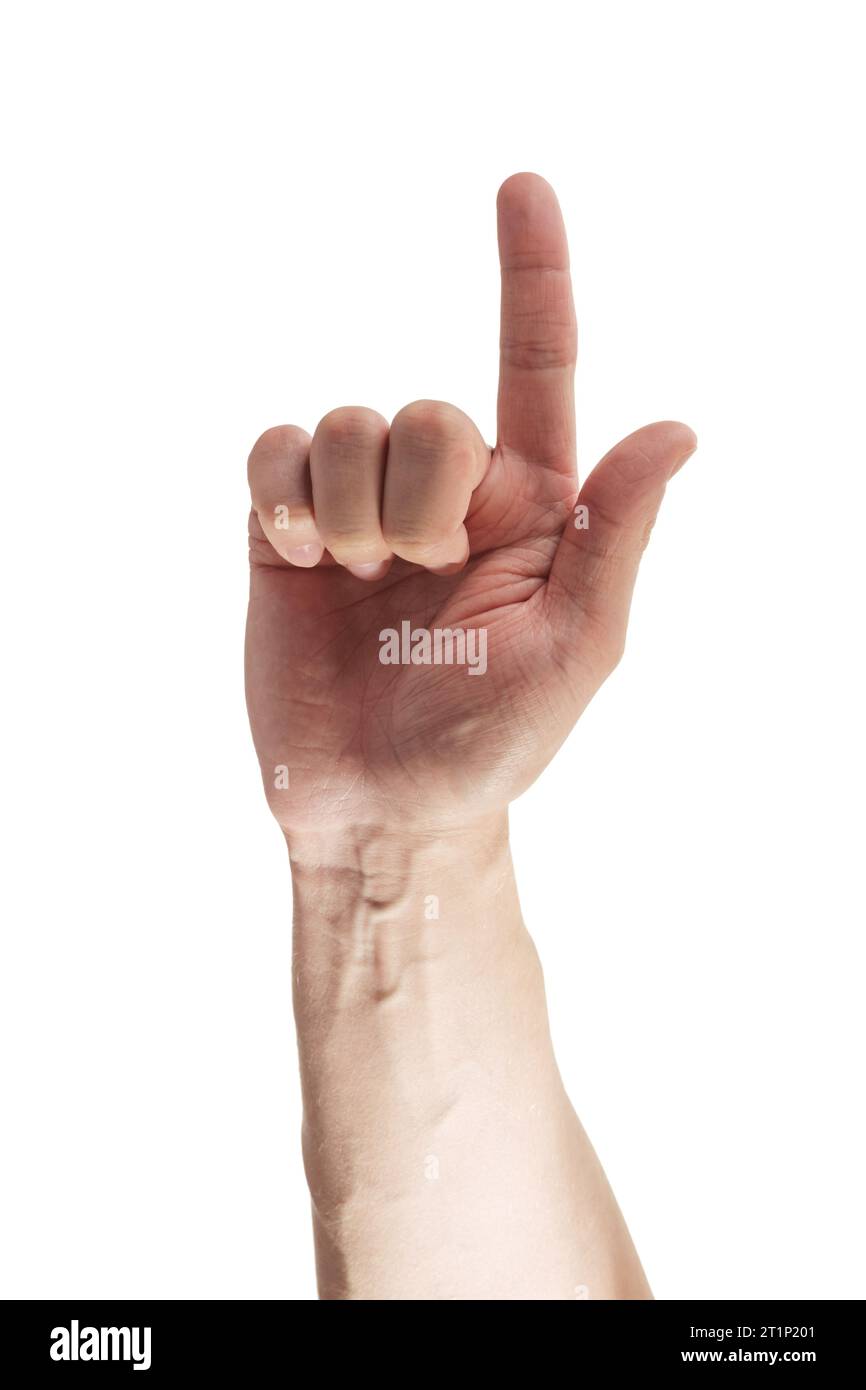 Man hand tap transparent screen isolated on white background Stock ...