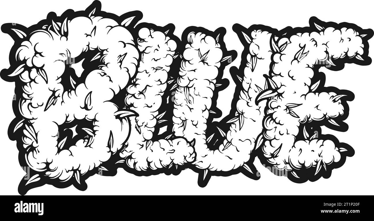 Lettering Blue word with cannabis bud influence silhouette vector ...