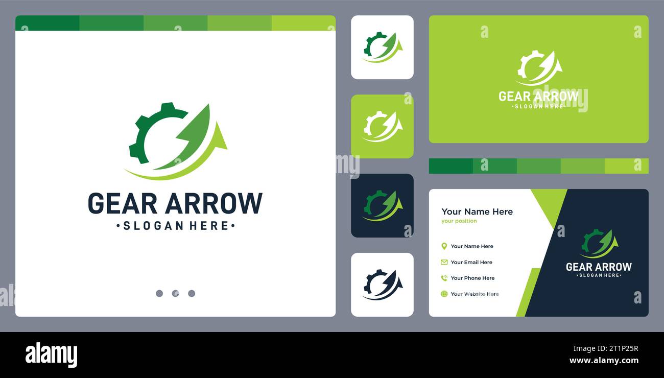 Gear logo design template with arrow up growth logo design graphic ...