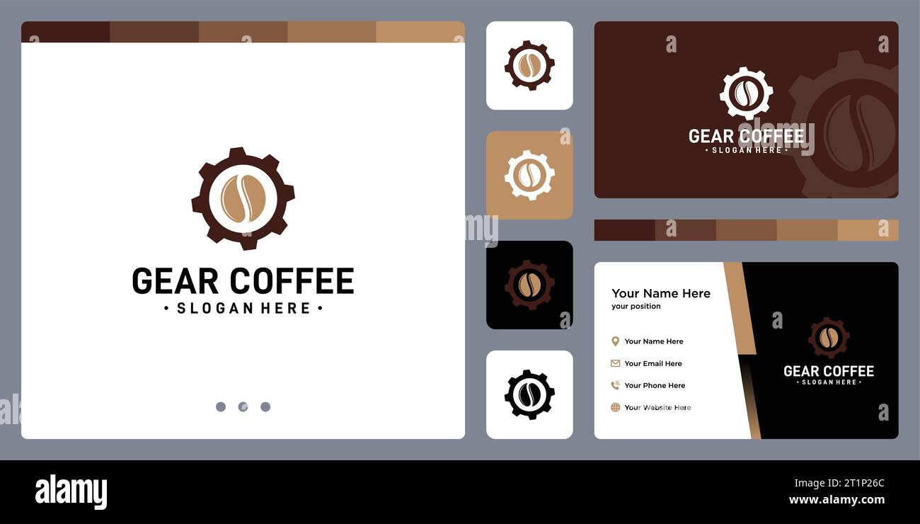 Gear logo design template with coffee beans logo design graphic vector ...