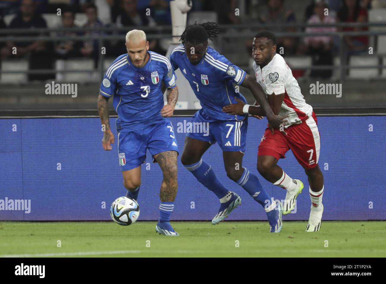 Bari, Italy. 14th Oct, 2023. Moise Kean (Italia) with a dribbling on ...