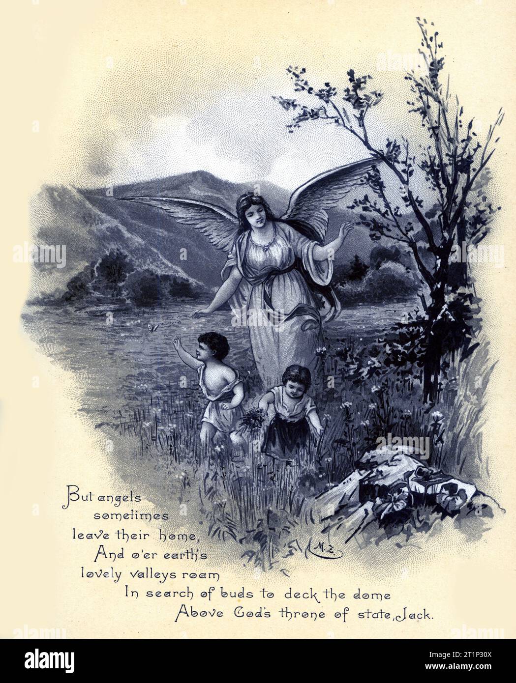 An angel watching over two toddlers in the bush Stock Photo - Alamy