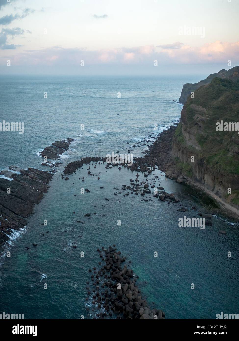 Aerial view of sunset at Bitoujiao lighthouse, a famous scenery of ...