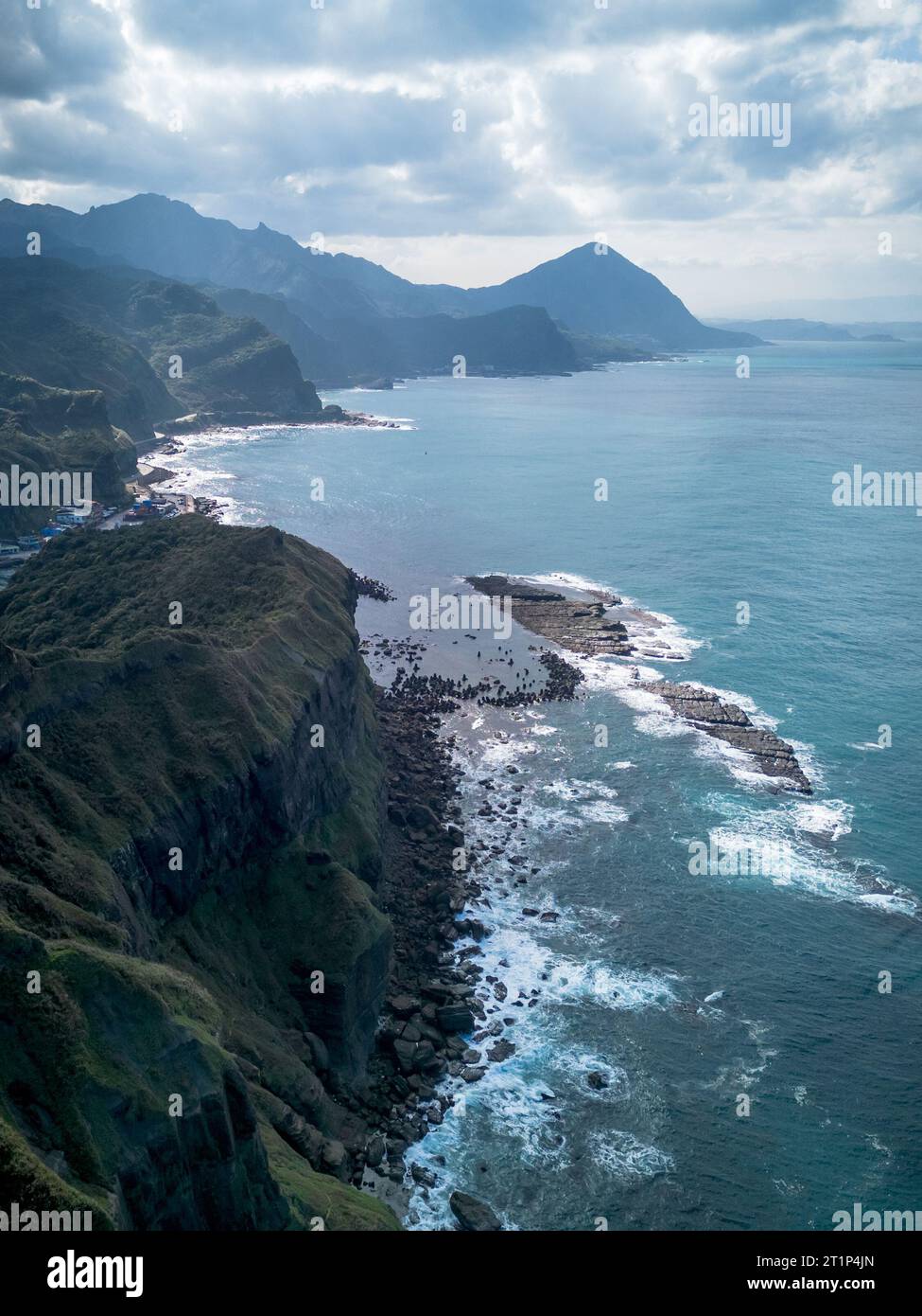 Aerial view of Bitoujiao lighthouse, a famous scenery of Taiwan ...