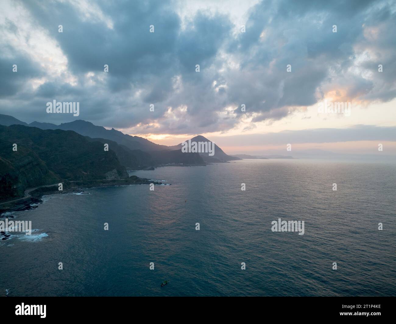 Aerial view of sunset at Bitoujiao lighthouse, a famous scenery of ...