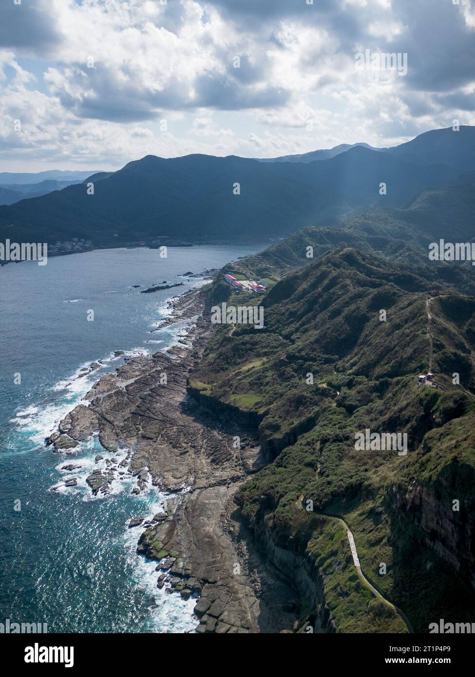 Aerial view of Bitoujiao lighthouse, a famous scenery of Taiwan ...