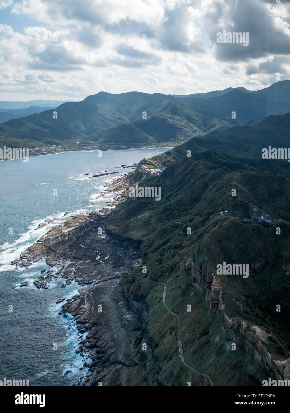 Aerial view of Bitoujiao lighthouse, a famous scenery of Taiwan ...