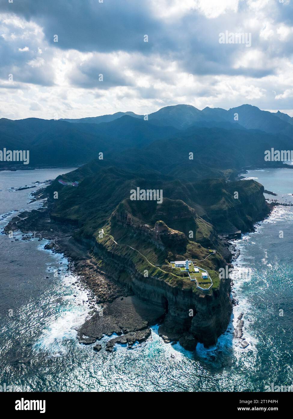 Aerial view of Bitoujiao lighthouse, a famous scenery of Taiwan ...