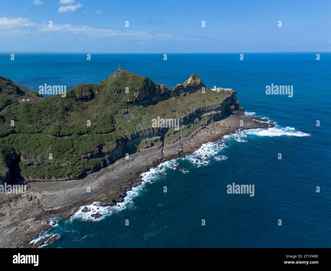 Aerial view of Bitoujiao lighthouse, a famous scenery of Taiwan ...