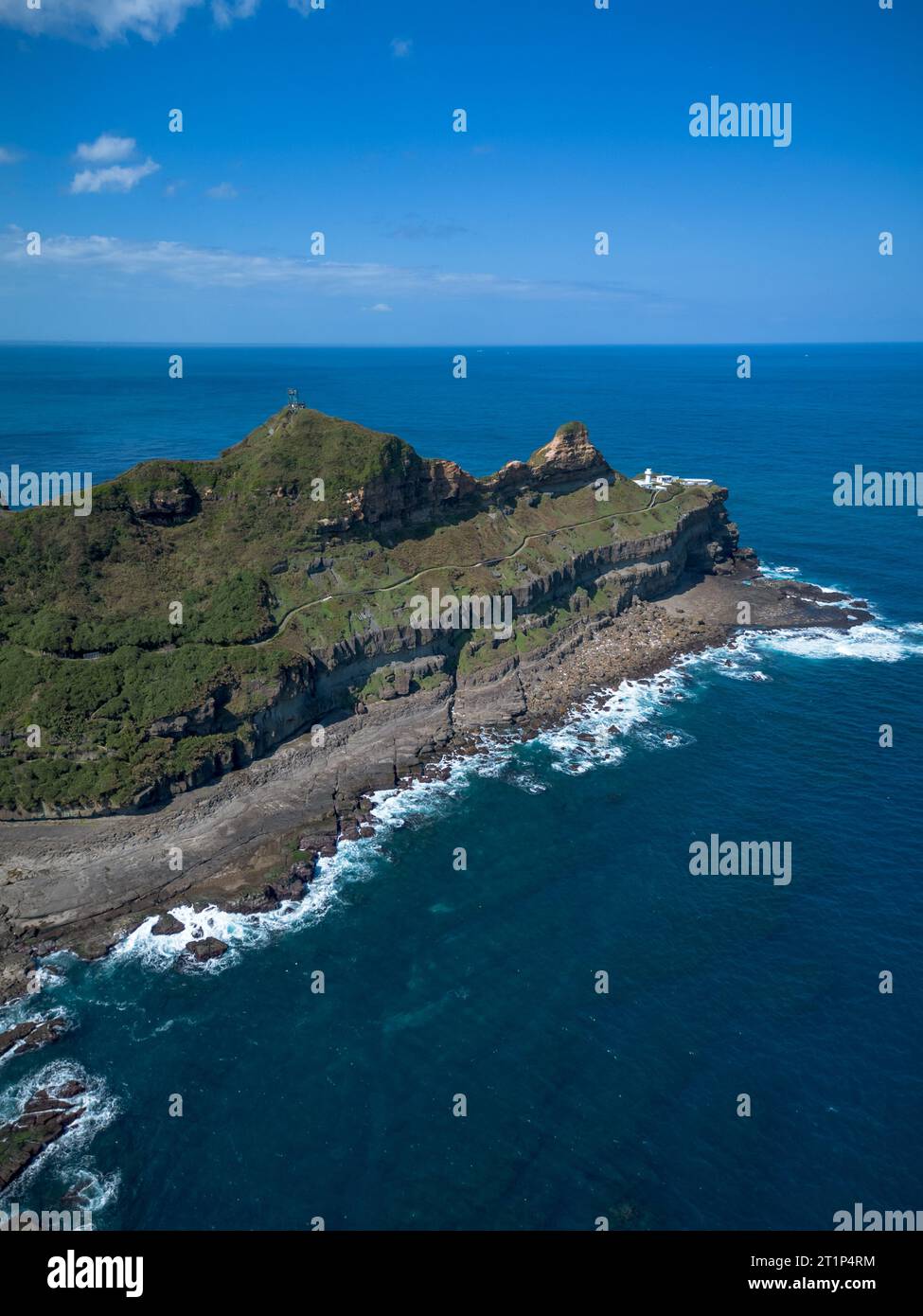 Aerial view of Bitoujiao lighthouse, a famous scenery of Taiwan ...