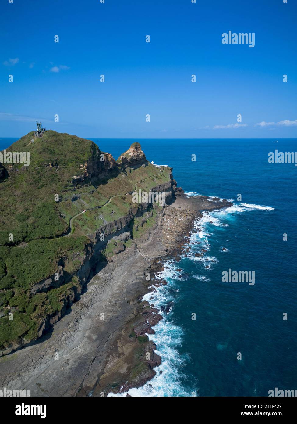 Aerial view of Bitoujiao lighthouse, a famous scenery of Taiwan ...