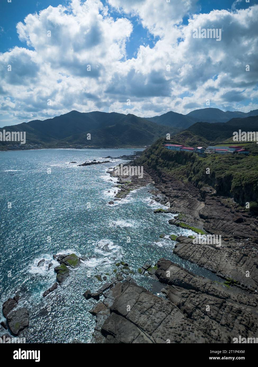 Aerial view of Bitoujiao lighthouse, a famous scenery of Taiwan ...