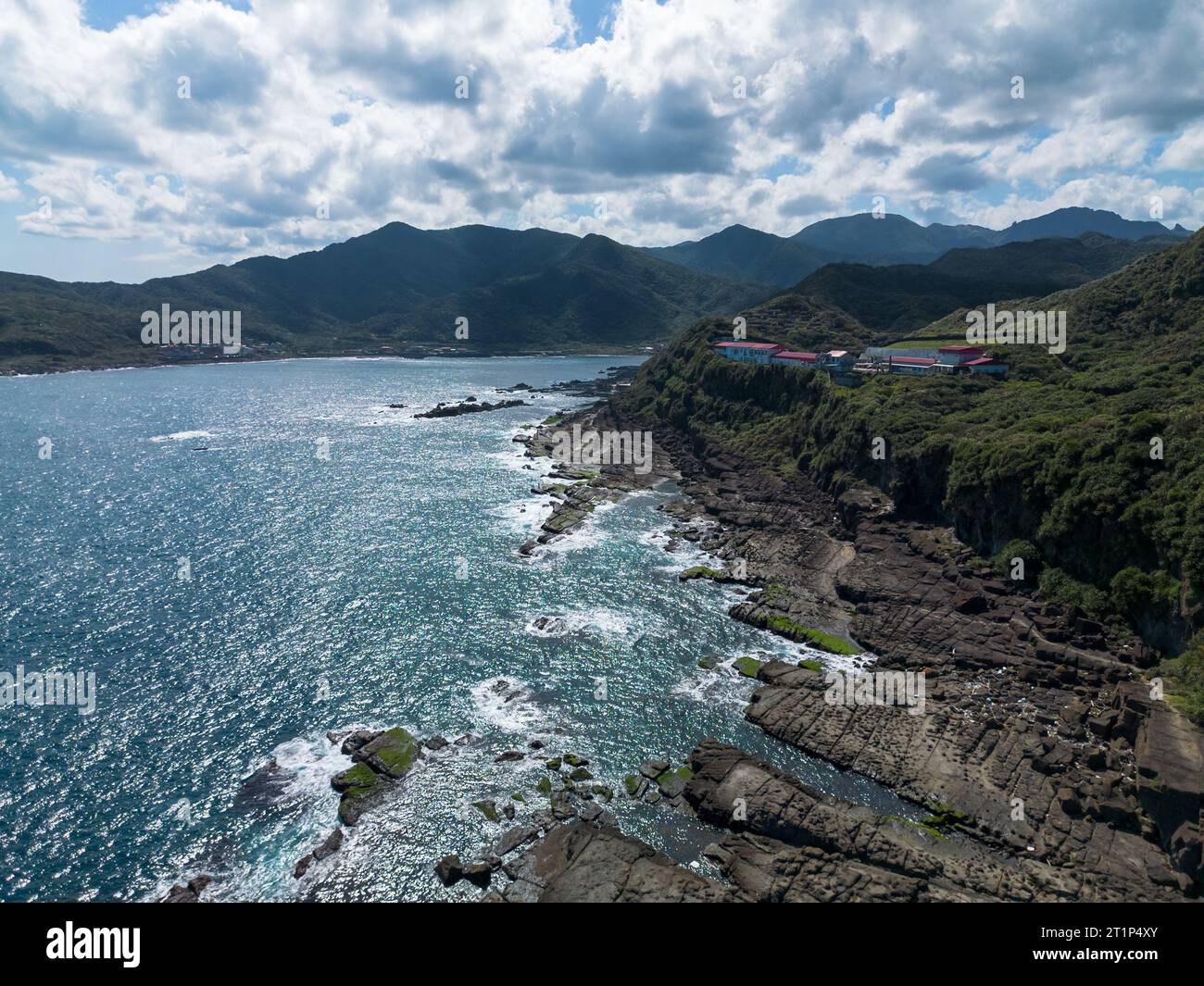 Aerial view of Bitoujiao lighthouse, a famous scenery of Taiwan ...