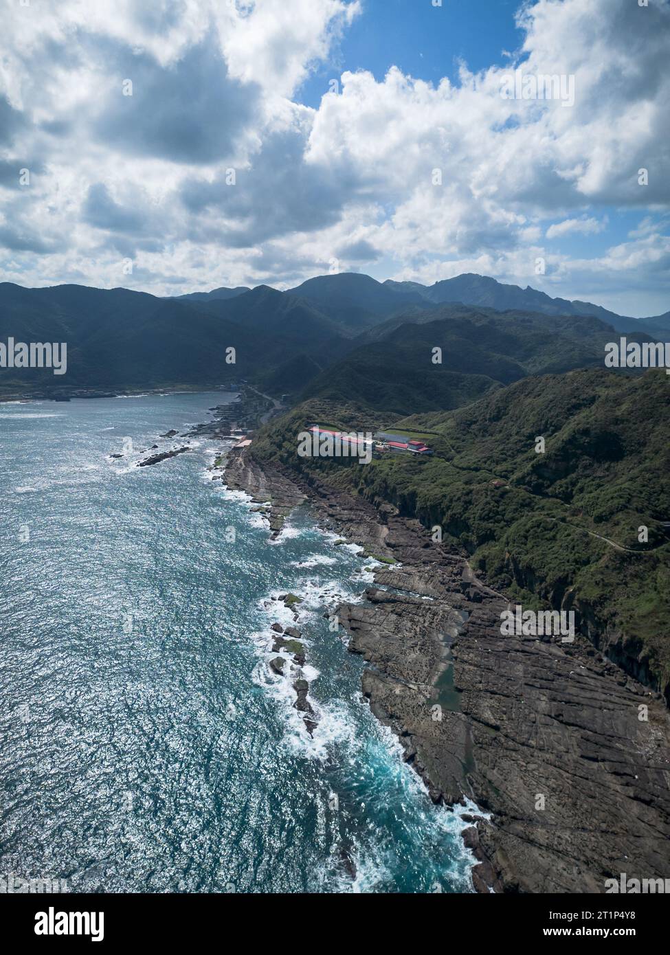 Aerial view of Bitoujiao lighthouse, a famous scenery of Taiwan ...