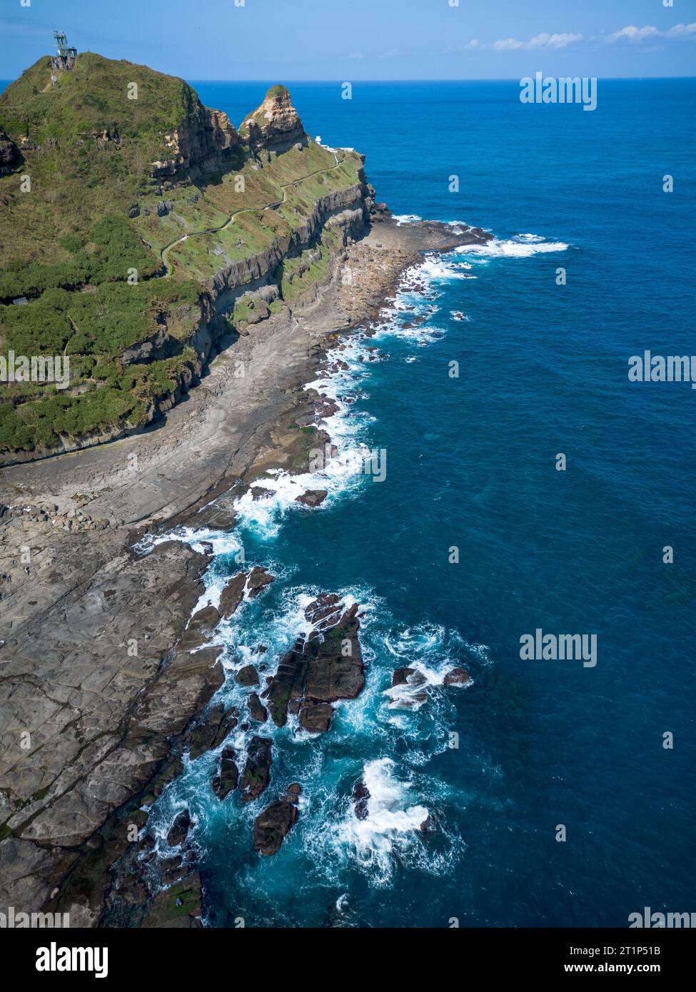 Aerial view of Bitoujiao lighthouse, a famous scenery of Taiwan ...