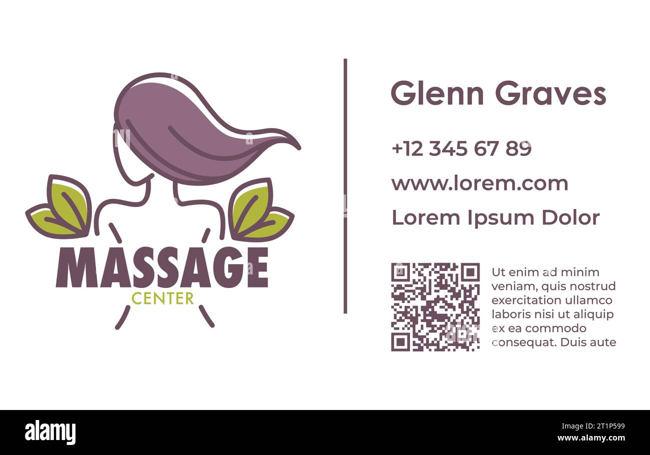 Massage center, care back muscles, business card Stock Vector Image ...
