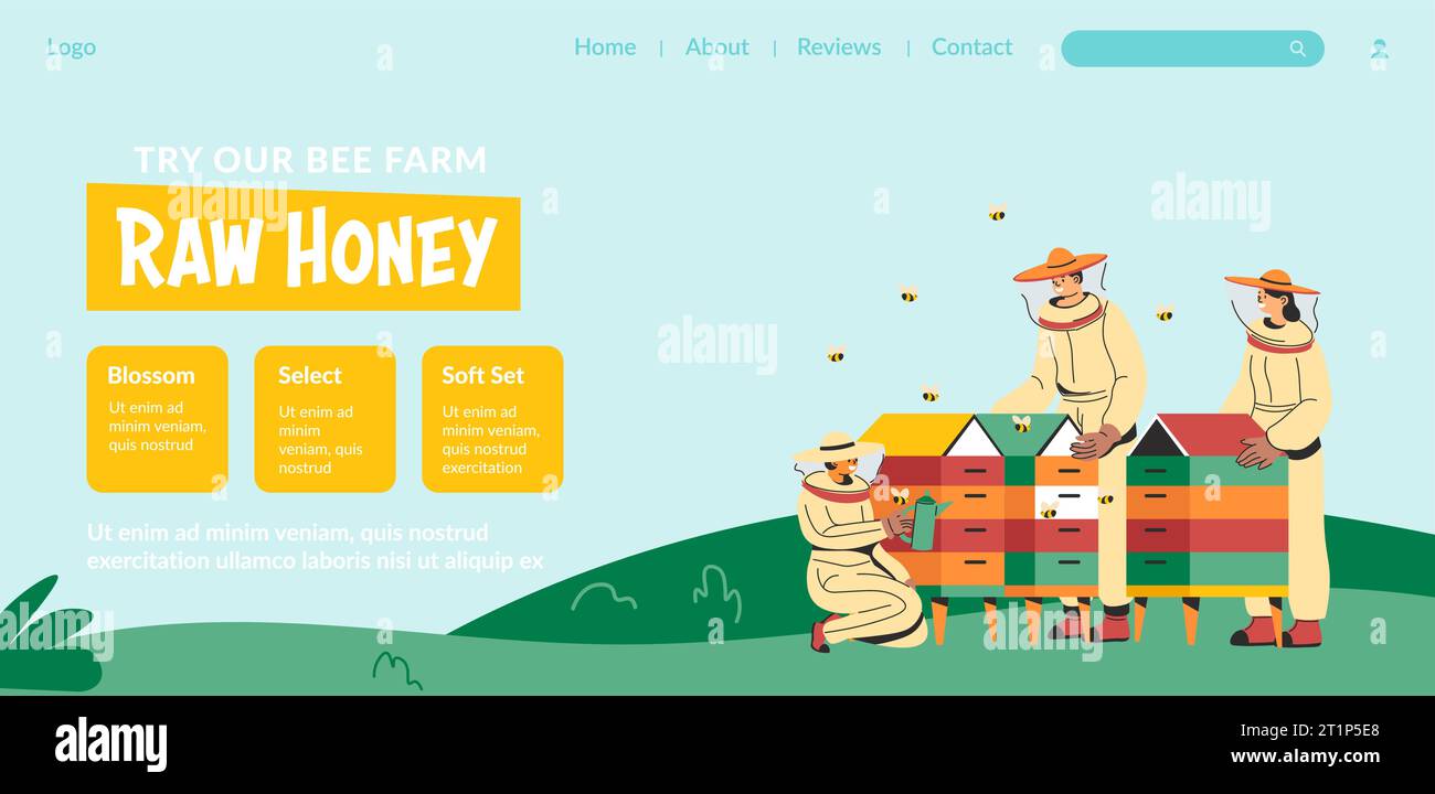Bee farm natural raw honey, website page vector Stock Vector Image ...