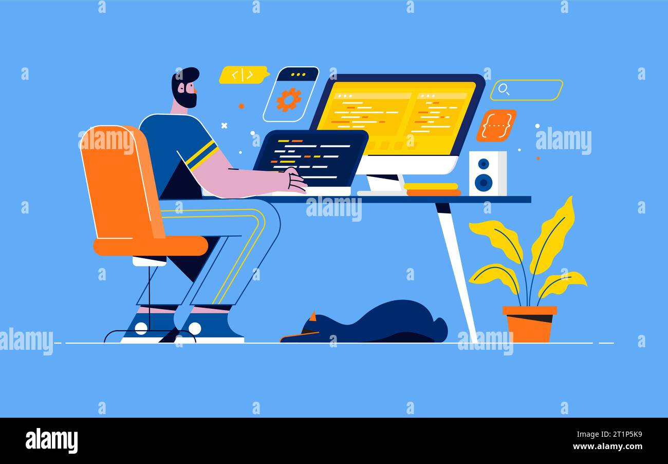 Male coding computer screen Stock Vector Images - Alamy