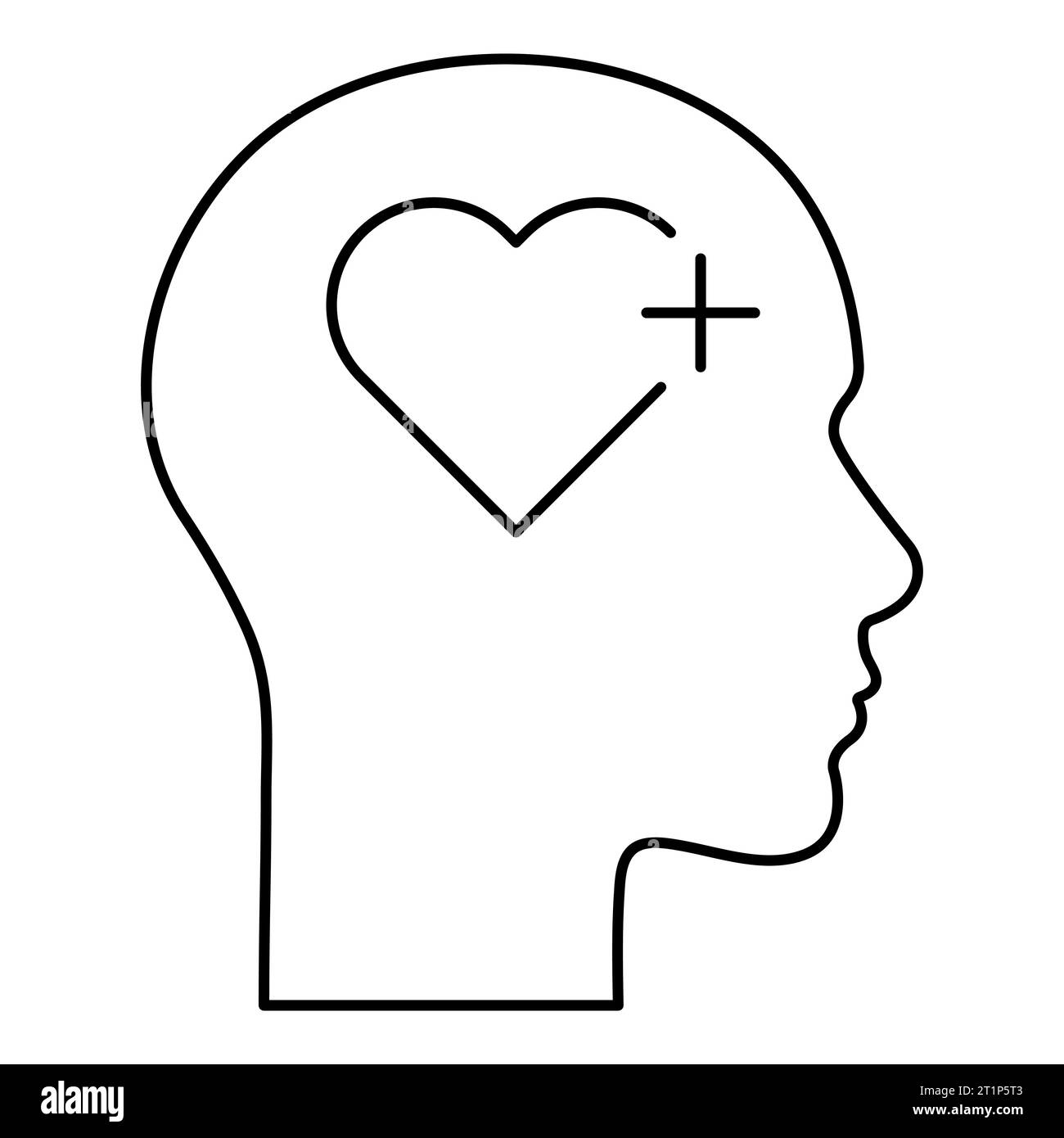 Mental health line icon. Human head with heart and cross aid. Vector ...