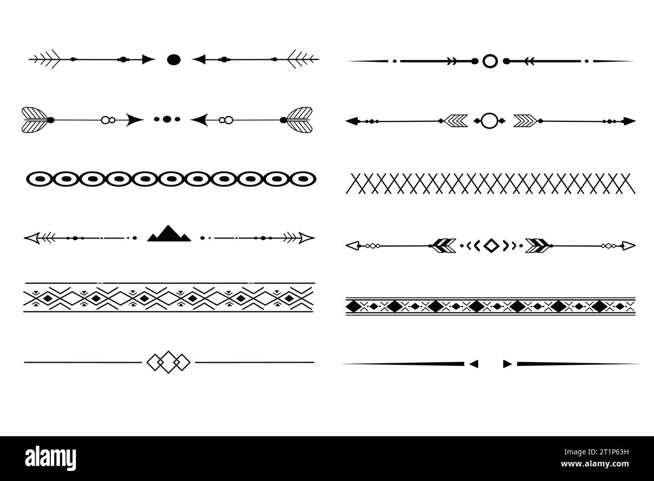 Set tribal ethnic arrow dividers, native indian bow boho in doodle ...
