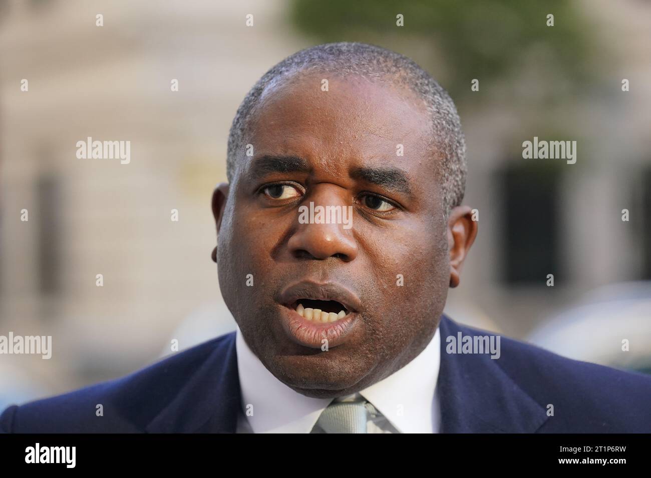 Shadow foreign secretary David Lammy speaks to the media outside BBC ...