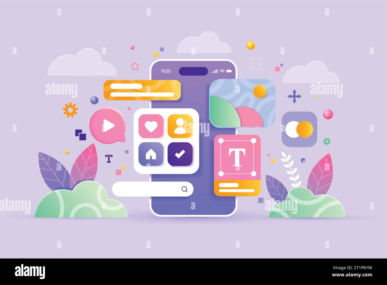 Mobile application, Software and web development with 3d shapes, bar ...