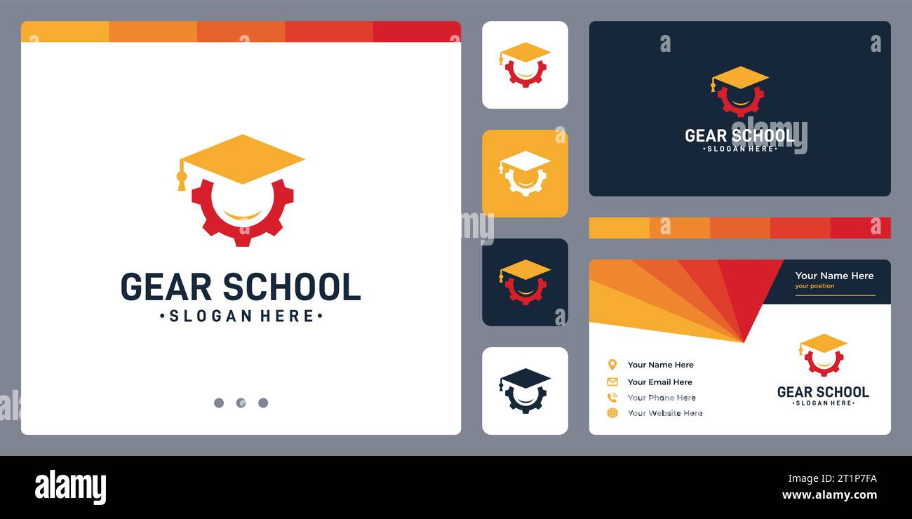 Gear logo design template with bachelor's hat logo design graphic ...