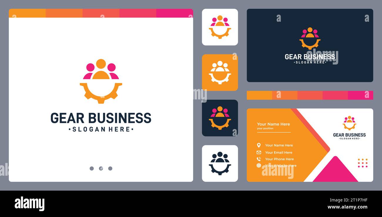 Gear logo design template with team work logo design graphic vector ...