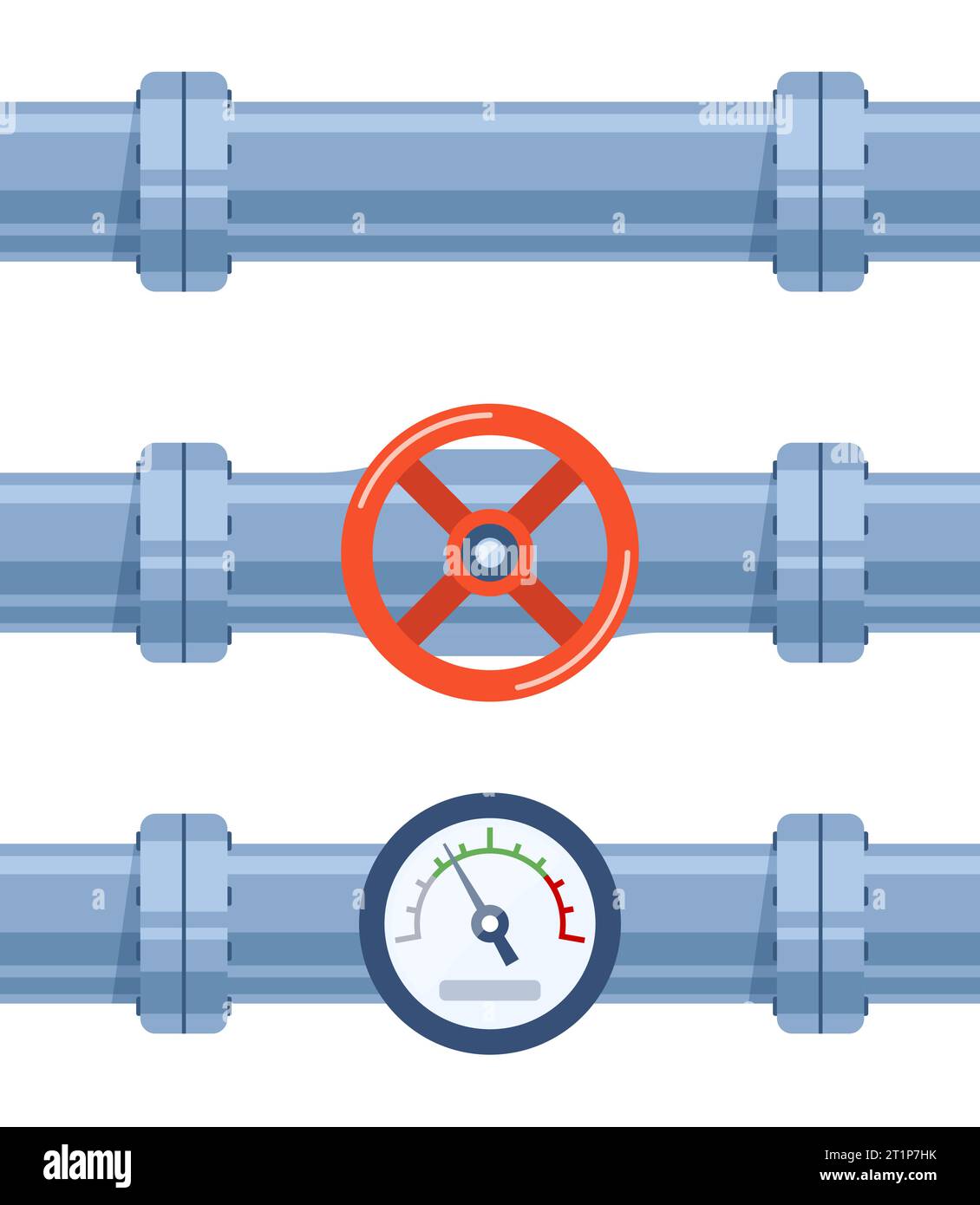 Pipe of water with valve and meter of pressure. Pipe elements. System ...