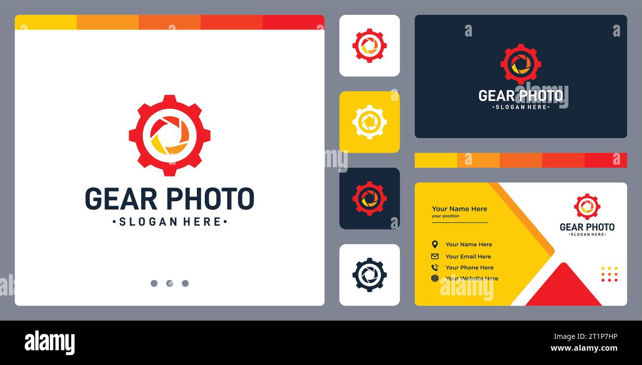 Gear logo design template with camera lens logo design graphic vector ...