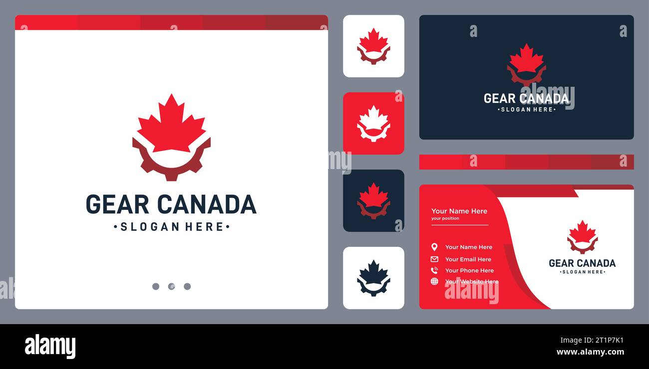 Gear logo design template with canadian leaf logo design graphic vector ...