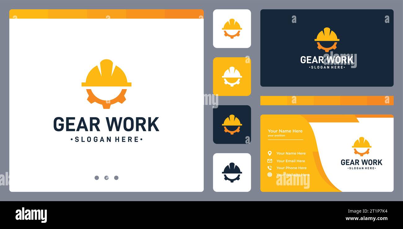 Gear logo design template with construction workers hat logo design ...