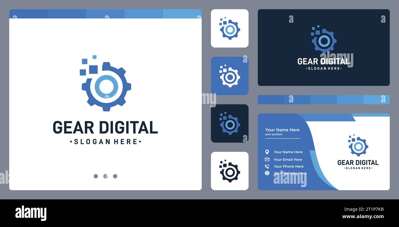 Gear logo design template with digital pixel logo design graphic vector ...