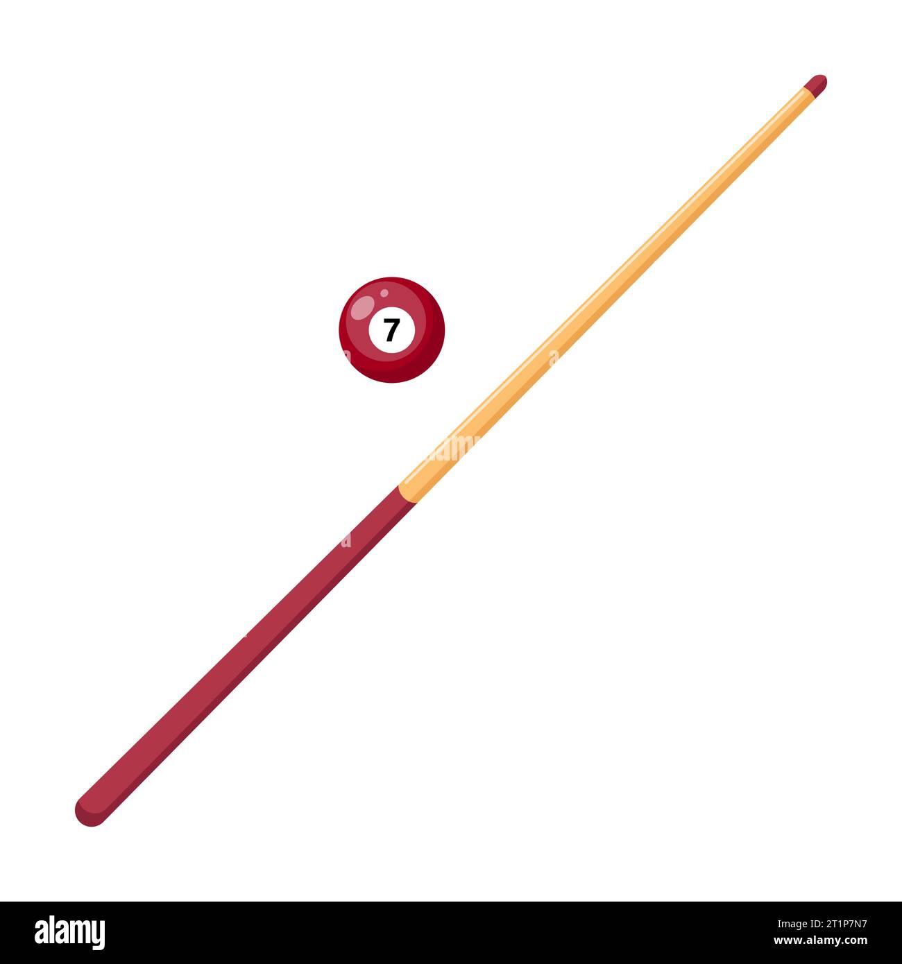 Wooden billiard cue and pool ball isolated on white background. Pool ...