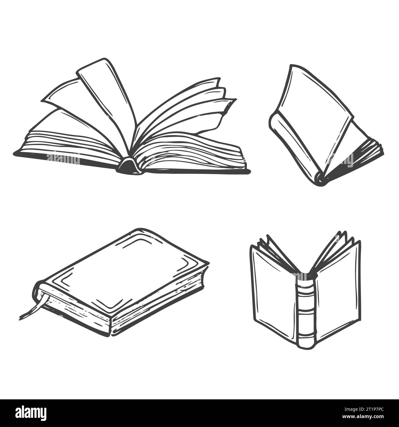 Set of sketches of books vector and illustration, black and white, hand ...