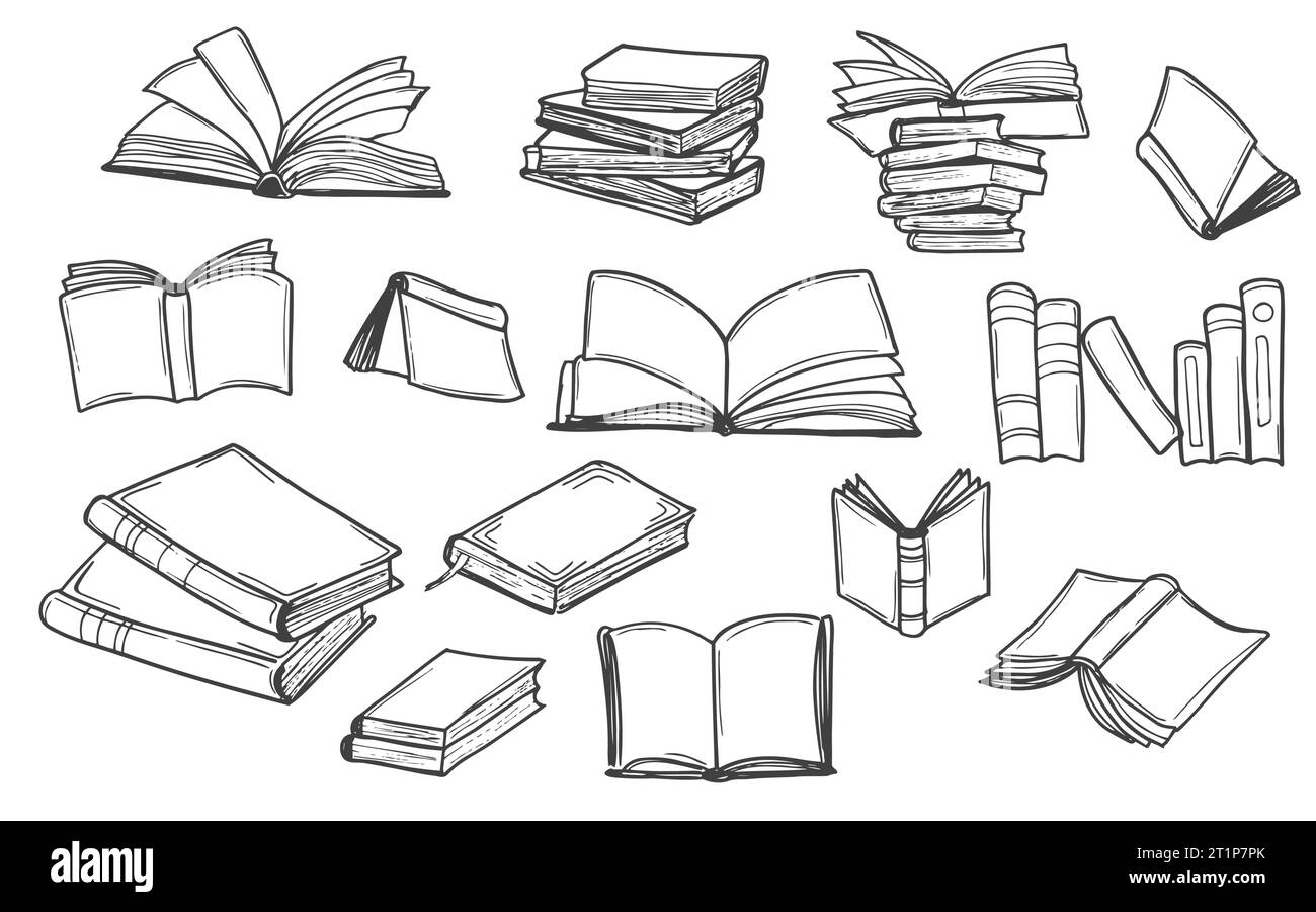Hand drawn books doodle set. Black color sketch. Line art style. Vector ...