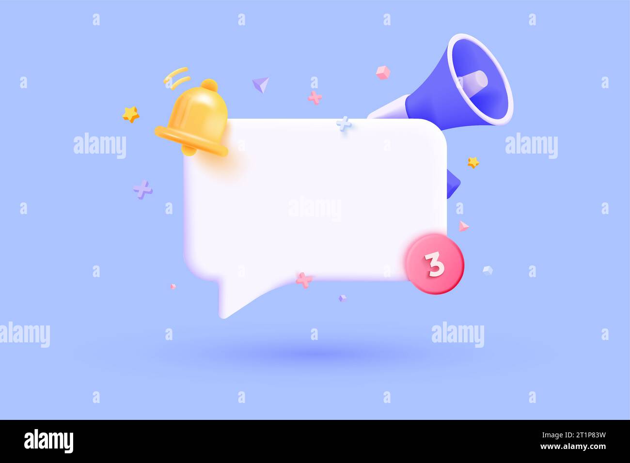 3D Speech bubble message with Megaphone and Bell notification ... 3D Speech bubble message with Megaphone and Bell notification ...