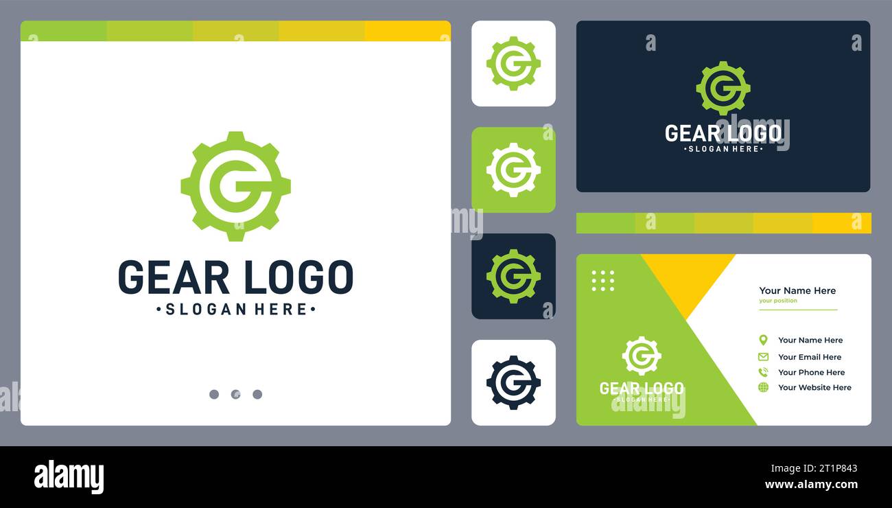 gear logo and initials letter G logo. business card design template ...