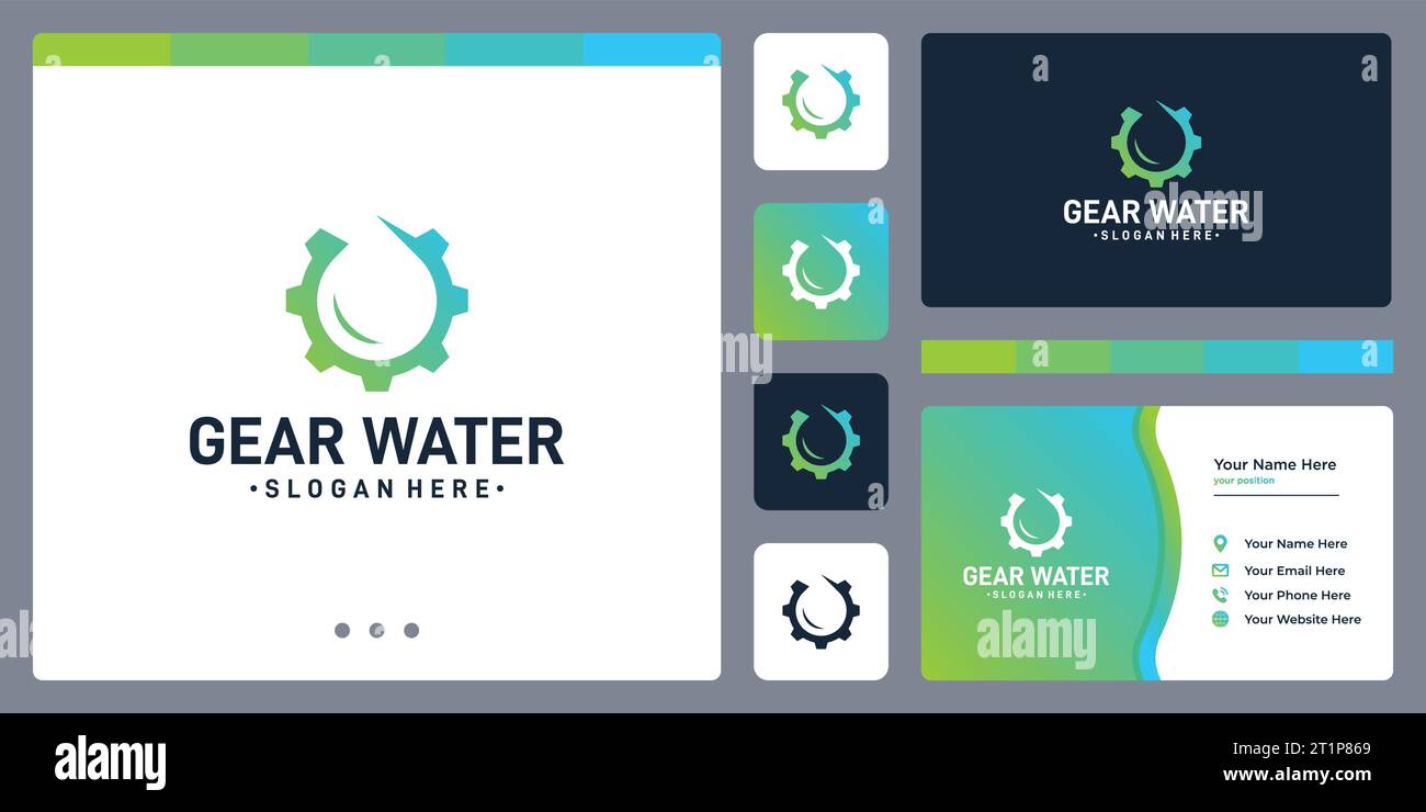 gear logo and form water or oil logo. business card design template ...